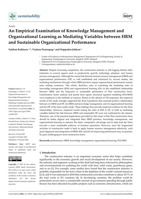 Pdf An Empirical Examination Of Knowledge Management And Organizational Learning As Mediating