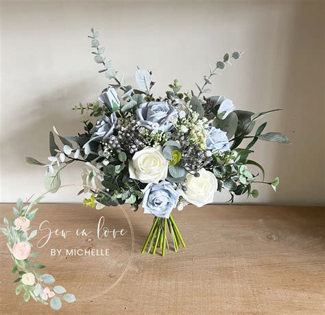 Dusty Blue Wedding Flowers Dusty Blue Bridal Bouquet Light Blue