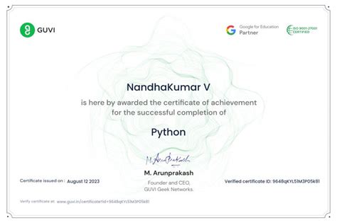 Nandha Kumar V On Linkedin Python Ai Lifelonglearner Guvi