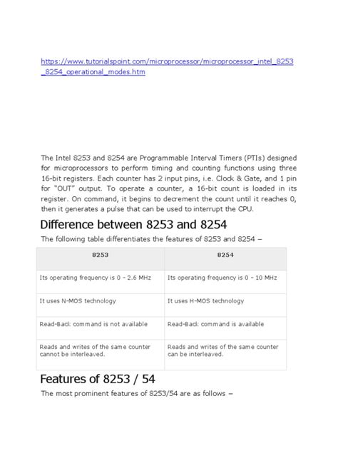 Difference Between 8253 And 8254 8254 Operational Modes Htm Pdf Computer
