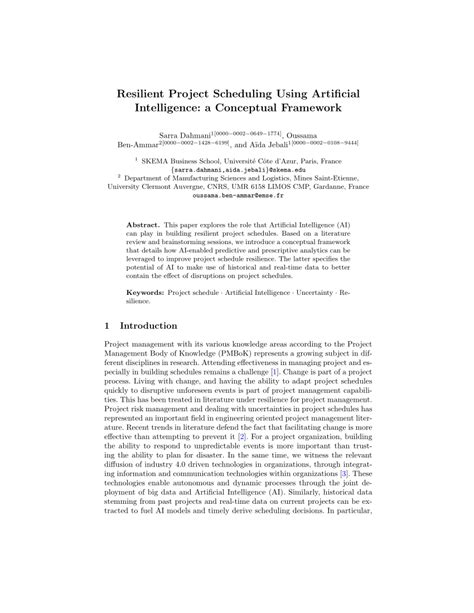 pdf resilient project scheduling using artificial intelligence a
