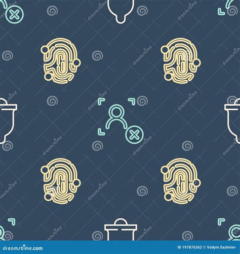 Set Line Motion Sensor Fingerprint And Rejection Face Recognition On Seamless Pattern Vector