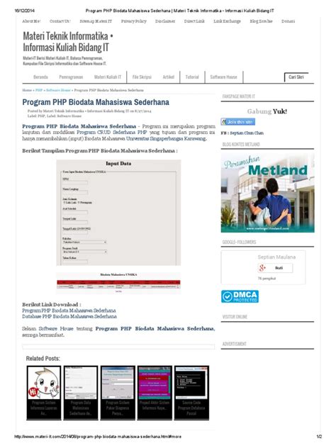 Program Php Biodata Mahasiswa Sederhana Materi Teknik Informatika