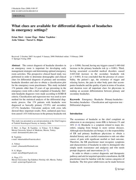 Pdf What Clues Are Available For Differential Diagnosis Of Headaches In Emergency Settings