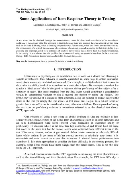Pdf Some Applications Of Item Response Theory To Testing