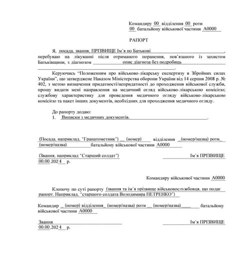 Рапорт на ВЛК як правильно написати та зразок оформлення