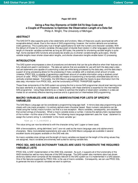 Fillable Online Using A Few Key Elements Of Sas Data Step Code And Fax