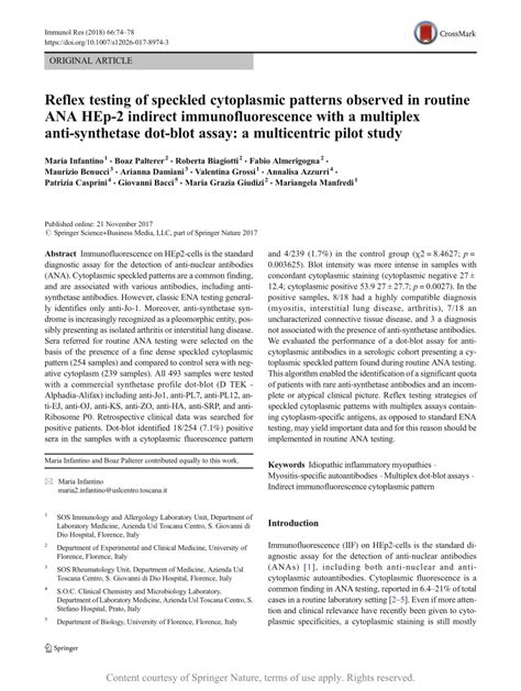 Reflex Testing Of Speckled Cytoplasmic Patterns Observed In Routine Ana Hep 2 Indirect