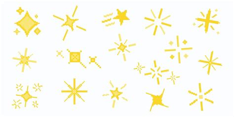Set Of Pixel Art Star Sparkle Starburst Shiny Retro Game Effect 8