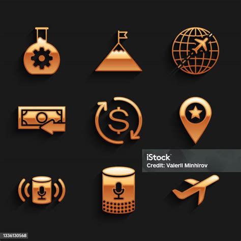 투자 수익 음성 비서 평면 별이 있는 위치 및 캐시 백 아이콘을 설정합니다 벡터 검은색에 대한 스톡 벡터 아트 및 기타 이미지 검은색 금 금속 금색 Istock