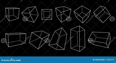 3d Geometric Outline Shapes Vector Cubes And Parallelepipeds Objects