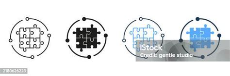 퍼즐 퍼즐 솔루션 라인 및 실루엣 아이콘 세트 아이디어 도전 게임 팀워크 표시 편집 가능한 획 고립된 벡터 삽화 4가지 개체에 대한 스톡 벡터 아트 및 기타 이미지 Istock