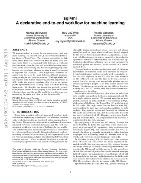 Pdf Sql4ml A Declarative End To End Workflow For Machine Learning