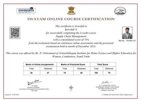 Excited To Share That Ive Successfully Completed The Supply Chain Management Course On Swayam