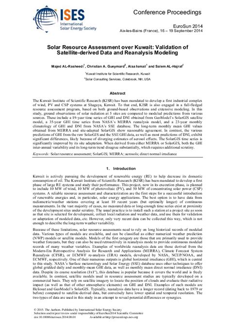Pdf Solar Resource Assessment Over Kuwait Validation Of Satellite