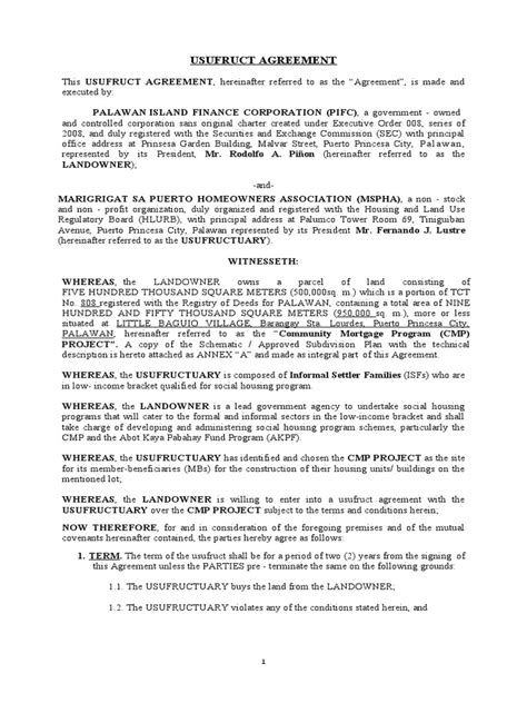 Usufruct Agreement Final Pdf Property Mortgage Backed Security