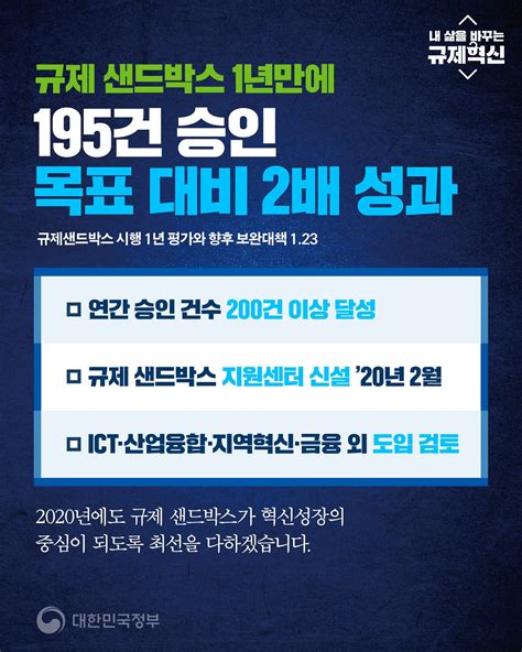 대한민국 정부 규제샌드박스시행1년 한국형 규제 샌드박스 모델 정립 총 195건 과제