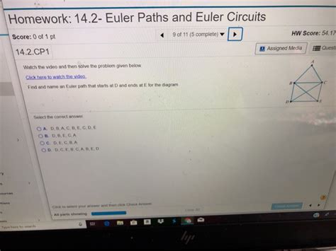 Solved Homework 142 Euler Paths And Euler Circuits 30 11