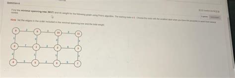 Solved Find The Minimal Spaning Tree And Its Weight For The