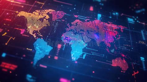 A World Map With Dots And Data Points Showing Population Density Stock
