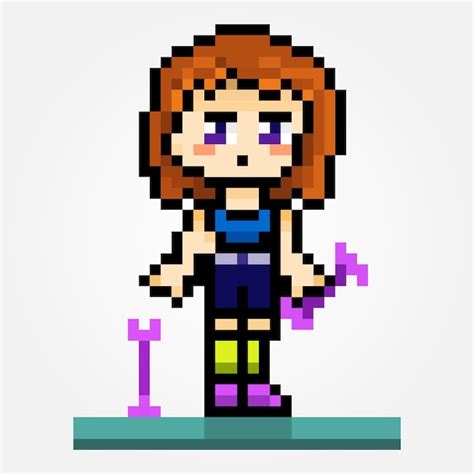 Premium Vector A Pixel Art Illustration Of A Sporty Girl With Tdumbbells