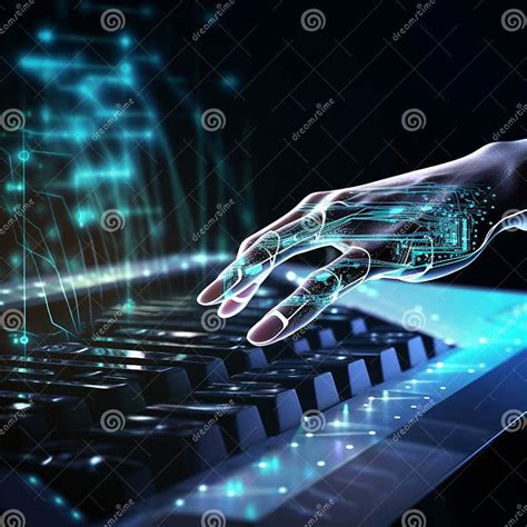 Robotic Hands Typing On A Virtual Holographic Keyboard A Picture Of Ai And Advanced Computing