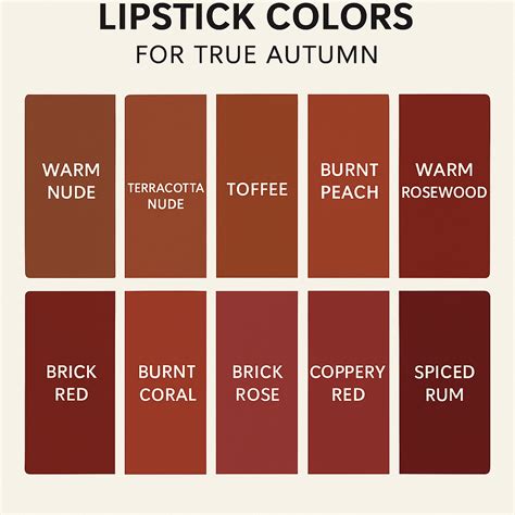 True Autumn Lipstick Colours Autumn Color Palette Fashion Soft Autumn Makeup Fall Color Palette
