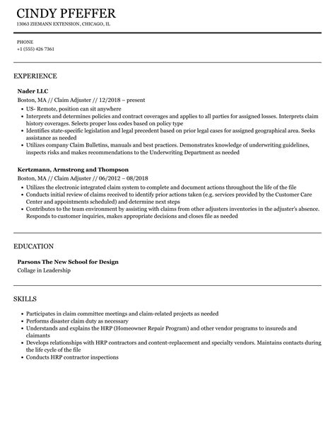 Claim Adjuster Resume Samples Velvet Jobs