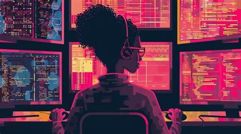 Woman In Tech Codes On Screens Focused Efficient An Icon Of