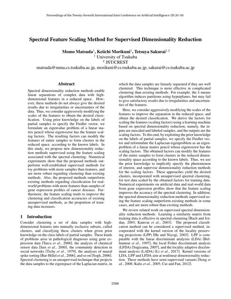 Pdf Spectral Feature Scaling Method For Supervised Dimensionality Reduction