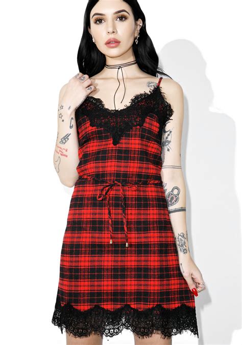 Red Plaid Lace Slip Dress Dolls Kill