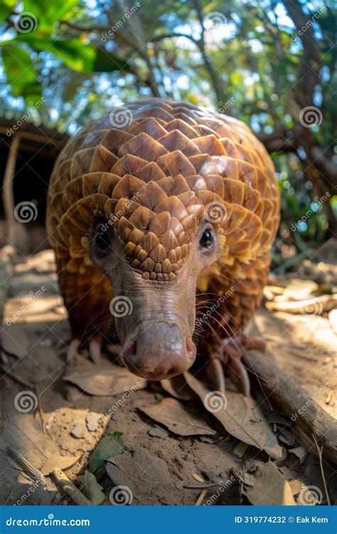Close Up Image Of A Pangolin In Its Natural Habitat Among Dried Leaves