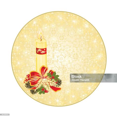 버튼 원형 크리스마스 장식 눈송이 촛대 및 소나무 콘 및 편집 가능한 활 빈티지 벡터 일러스트 레이 션 0명에 대한 스톡 벡터 아트 및 기타 이미지 Istock