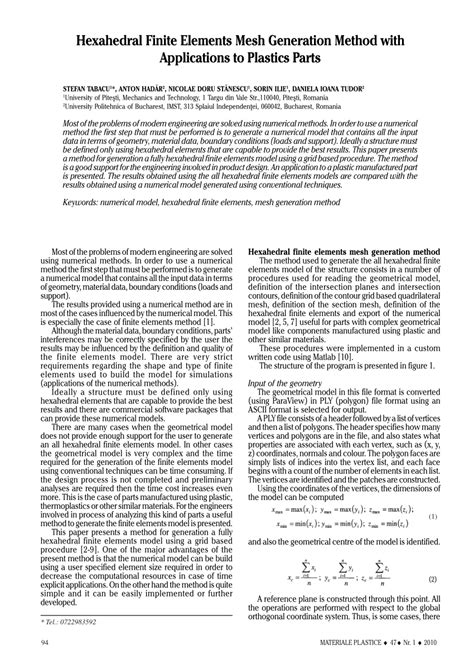 Pdf Hexahedral Finite Elements Mesh Generation Method With Applications To Plastics Parts