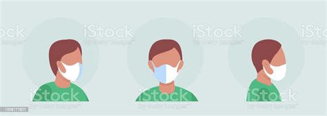 중앙 솔기 마스크 세미 플랫 컬러 벡터 캐릭터 아바타 세트와 남성 2차 도형에 대한 스톡 벡터 아트 및 기타 이미지 2차