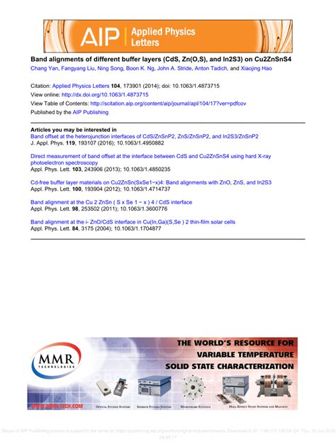 Pdf Band Alignments Of Different Buffer Layers Cds Zn O S And In2s3 On Cu2znsns4