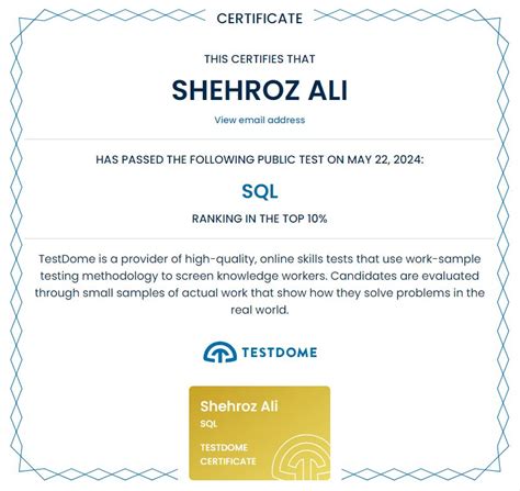 Shehroz Ali On Linkedin Certified Sql Testdome Dataskills