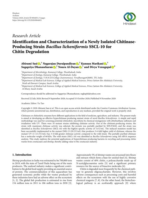Pdf Identification And Characterization Of A Newly Isolated Chitinase