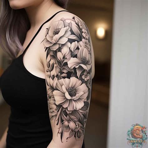 Realistic Black And Grey Flower Tattoos