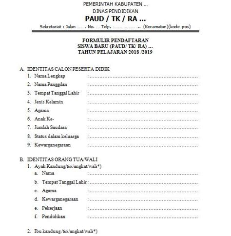 Formulir Pendaftaran Siswa Baru 2018 Galeri Paud