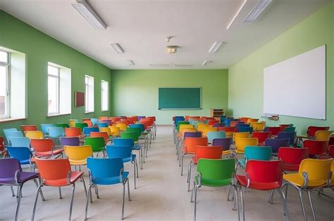 Premium Photo Empty Classroom With Many Empty Colorful Armchairs