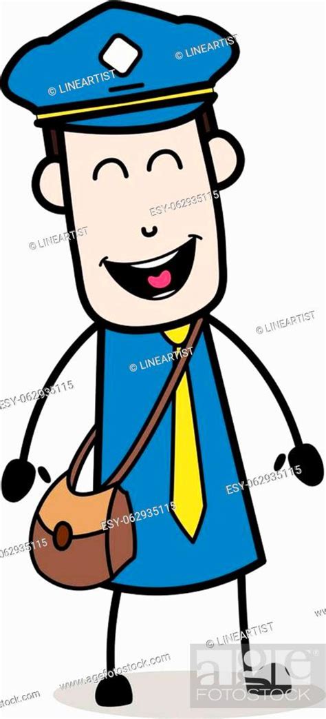 Laughing Postman Cartoon Courier Guy Vector Illustration Stock