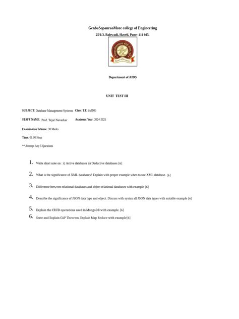 dbms unit test 3 pdf