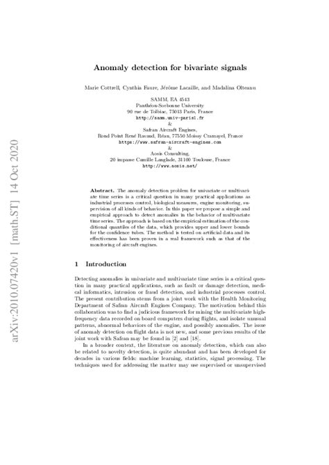 Pdf Anomaly Detection For Bivariate Signals