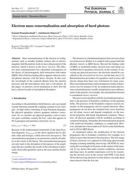 Pdf Electron Mass Renormalization And Absorption Of Hard Photons