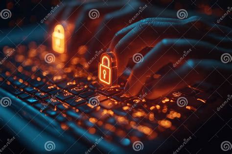 Hands Typing On A Keyboard With Glowing Security Locks Symbolizing
