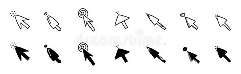 Doodle Click Icon Set Hand Drawn Mouse Cursor Button Digital Arrow Pointer For Website