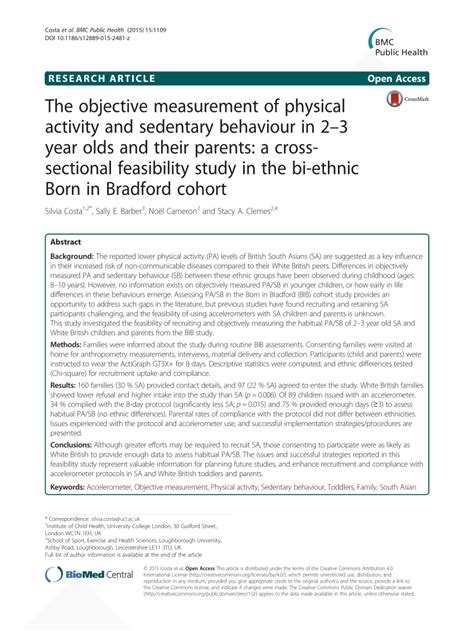 Pdf The Objective Measurement Of Physical Activity And Sedentary Behaviour In 2 3 Year Olds
