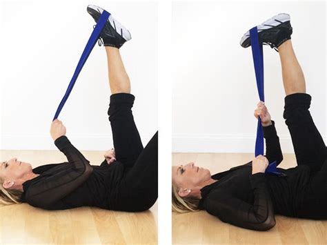 Calf Stretch Lying On Back Place Strap Over Toe Pulling Toe Back