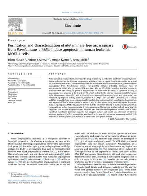 Pdf Purification And Characterization Of Glutaminase Free Asparaginase From Pseudomonas